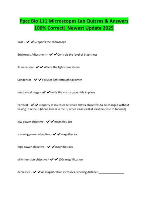 Ppcc Bio 111 Microscopes Lab Quizzes And Answers 100 Correct Newest