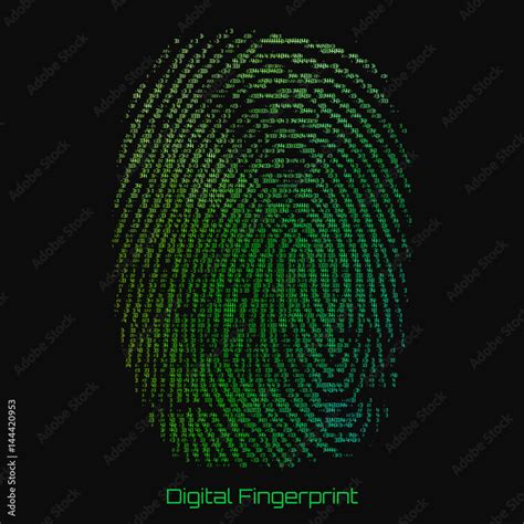 Vector Abstract Binary Representation Of Fingerprint Cyber Thumbprint Green Pattern Composed Of