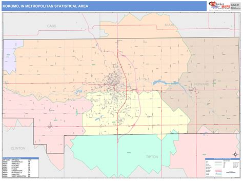 Kokomo In Metro Area Wall Map Color Cast Style By Marketmaps