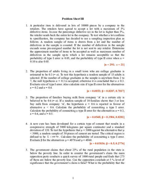 Doc Problem Sheet Iii Testing Of Hypothesis