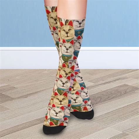 Maneki Neko Cats Pattern Socks Zazzle