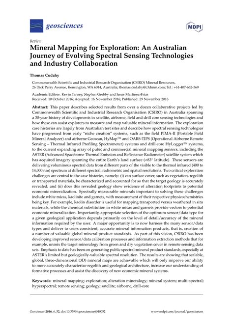 Pdf Mineral Mapping For Exploration An Australian Journey Of