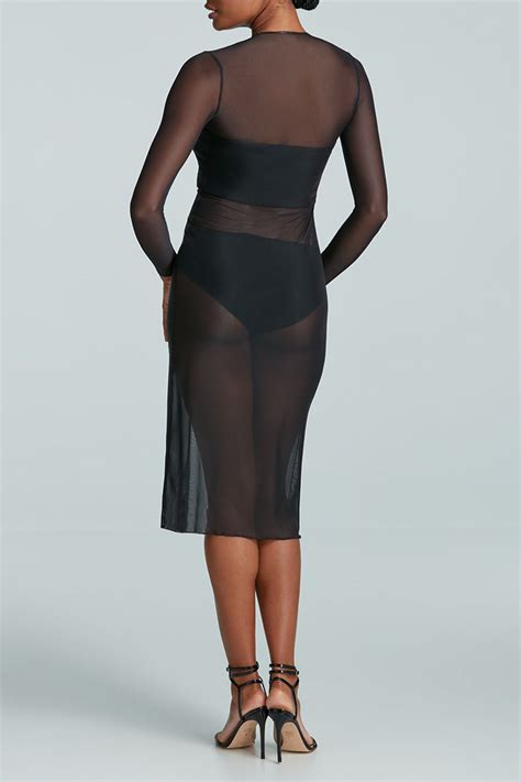 Chic Mesh Long Sleeve Midi Dress Shopperboard