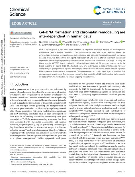 Pdf G4 Dna Formation And Chromatin Remodelling Are Interdependent In