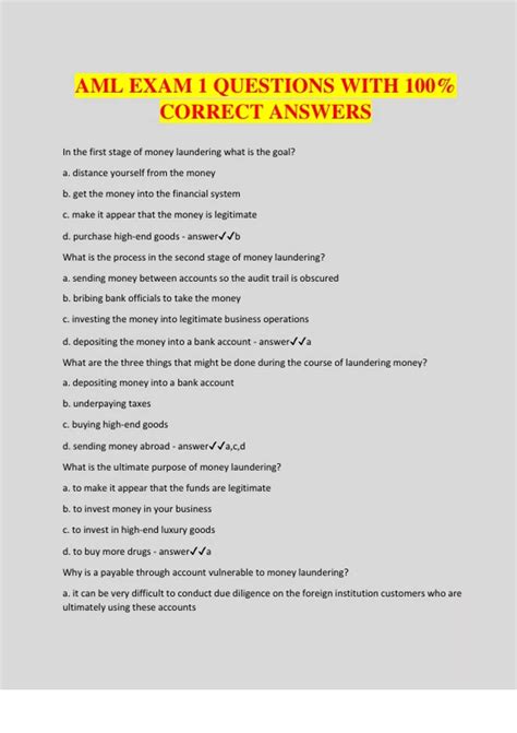 aml exam 1 questions with 100 correct answers aml stuvia us