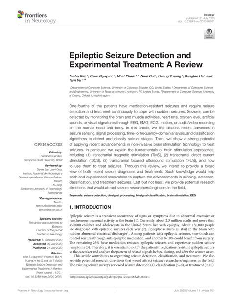 PDF Epileptic Seizure Detection And Experimental Treatment A Review