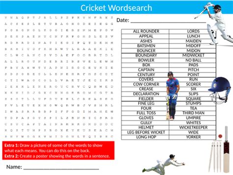 Cricket Wordsearch Sheet Starter Activity Keywords Cover Homework Pe Sports Teaching Resources