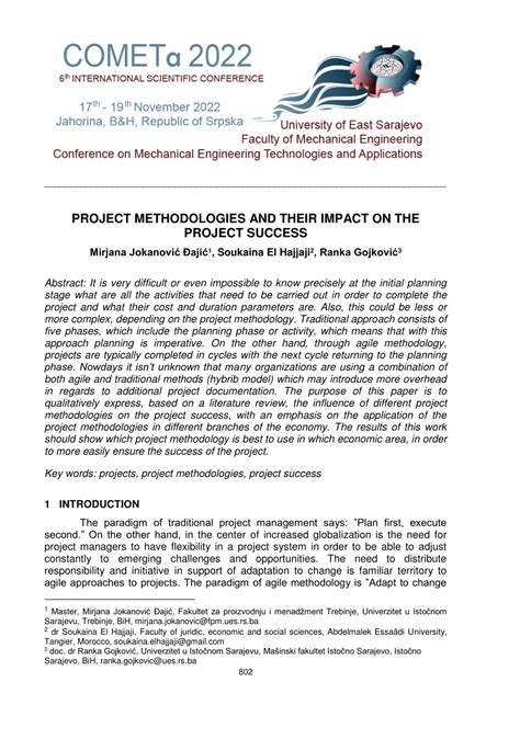 pdf project methodologies and their impact on the project success