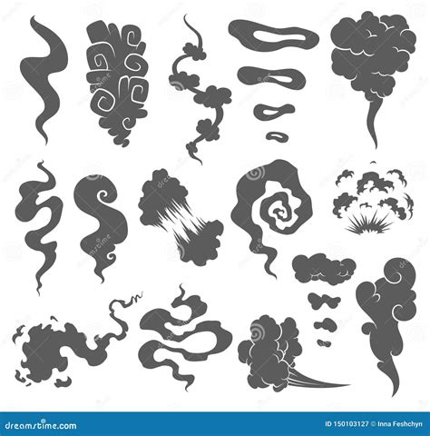 Cartoon Smoke And Dust Clouds Comic Puff And Steam Vector Set Comic