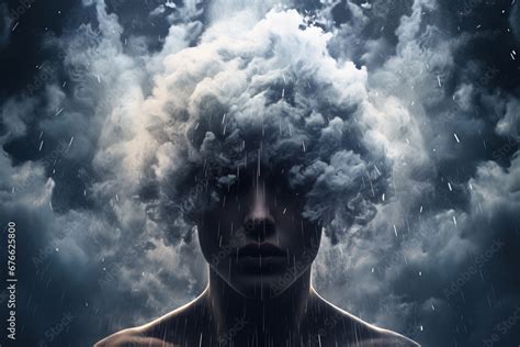 Negative Thinking Concept With Head In Storm Clouds And Lighting