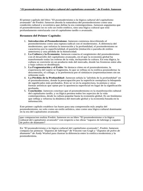 El Posmodernismo O La Lógica Cultural Del Capitalismo Avanzado Jameson