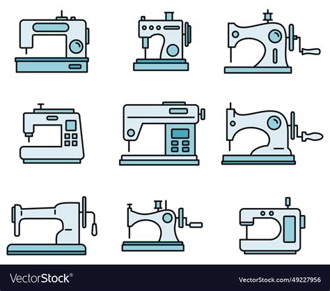 Fabric Sew Machine Icon Set Color Royalty Free Vector Image