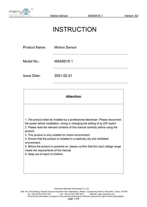 Shenzhen Merrytek Technology Msa001s 1