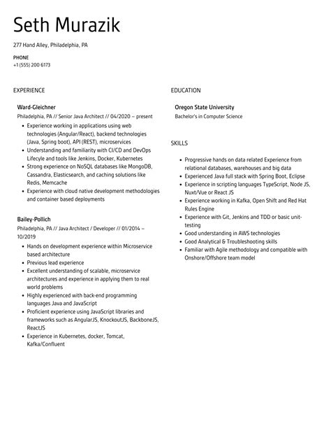 Java Architect Resume Samples Velvet Jobs