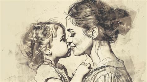 A Mom With Her Daughter Love Vintage Sketch Premium Ai Generated Image