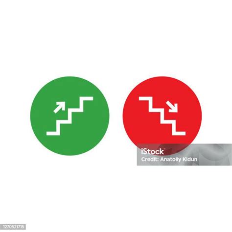 계단 위로 및 계단 아래로 기호 세트 계단 아이콘 위쪽 아래쪽 격리된 벡터 일러스트레이션 세트입니다 계단에 대한 스톡 벡터 아트