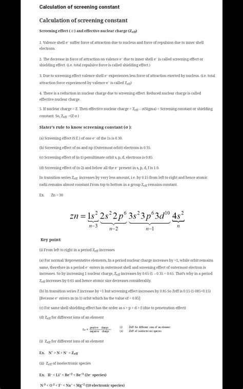 How To Calculate Screening Constant
