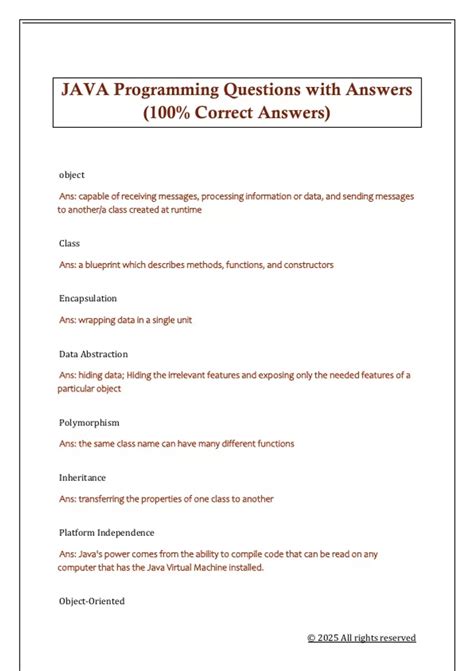 Java Programming Questions With Answers 100 Correct Answers Java Programming Stuvia Us
