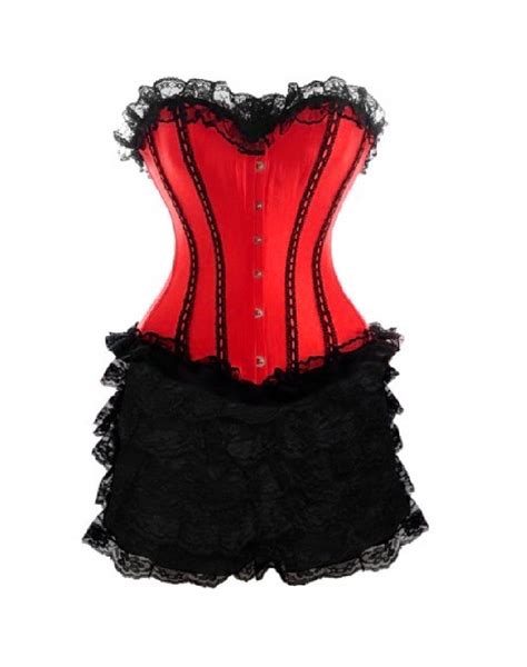 Red Satin Tutu Skirt Plus Size Burlesque Overbust Corset Dress