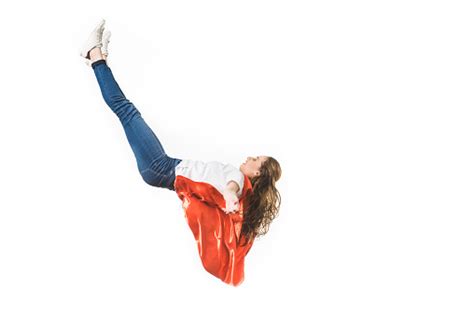 전체 길이 보기 떨어지는 붉은 맨 틀에서 여자의 흰색 절연 떨어짐에 대한 스톡 사진 및 기타 이미지 떨어짐 빨강 사람들 Istock