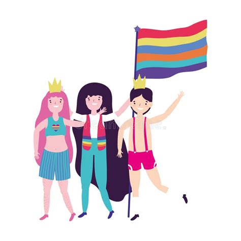 Pride Parade Lgbt Community Happy Man And Women With Flag Festival