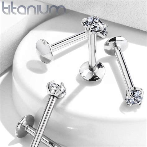 Implant Grade Titanium Internally Threaded Prong Circle White Cz Labret