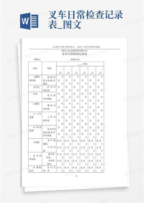 叉车日常检查记录表 图文Word模板下载 编号qmknmxnb 熊猫办公