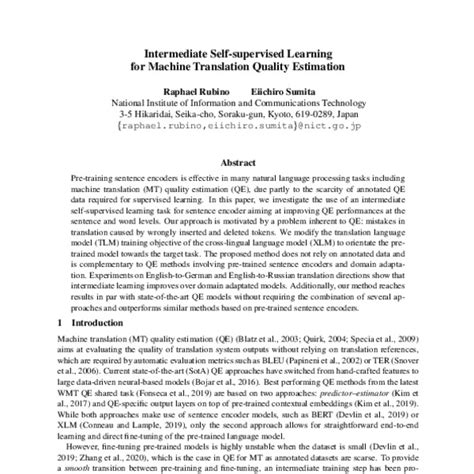 Intermediate Self Supervised Learning For Machine Translation Quality Estimation Acl Anthology