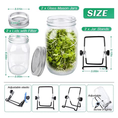 Seed Sprouting Jar Kit With 2 Wide Mouth Jars Bean Sprouts Growing Kit