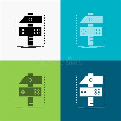 Build Craft Develop Developer Game Icon Over Various Background Glyph Style Design