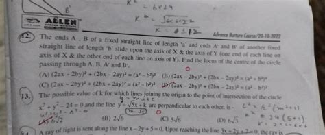 the ends a b of a fixed straight line of length a and ends a and b