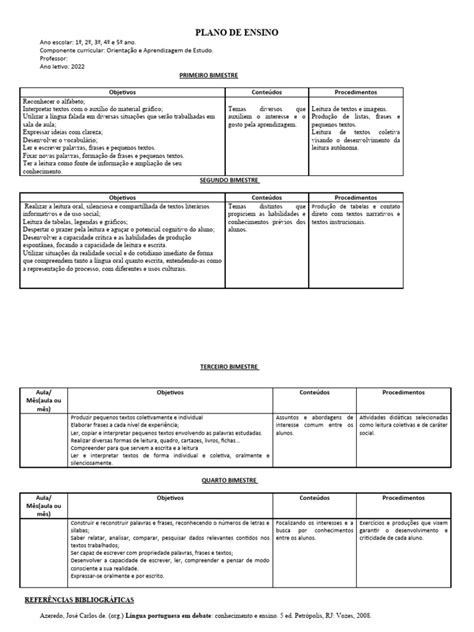 Plano De Ensino 1 2 3 Ano Download Grátis Pdf Lição Aprendizado