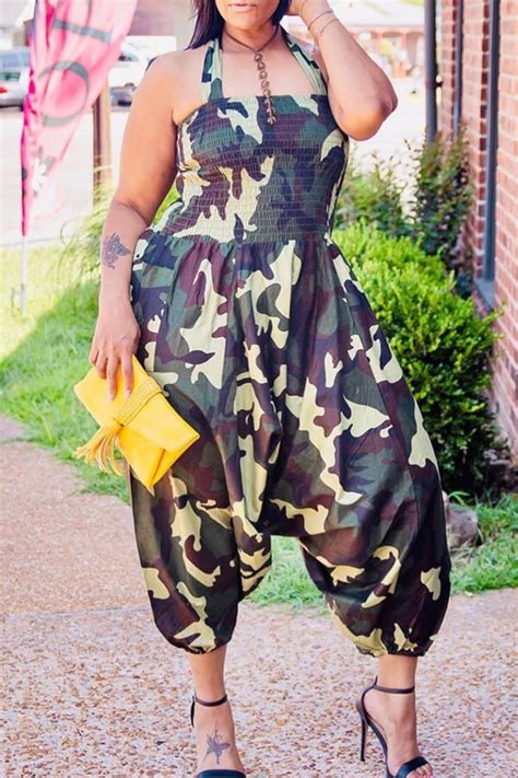 Lovely Casual Camouflage Printed Army Green Plus Size One Piece