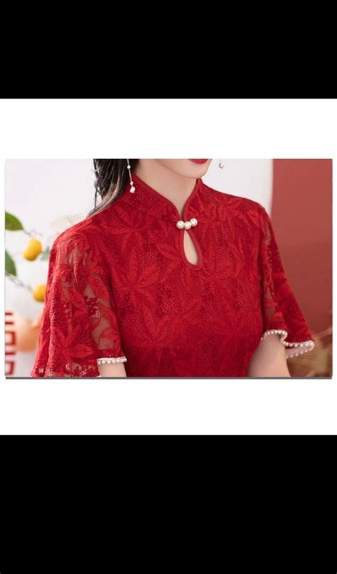 Chinese Modern Dress Guo Da Li Cheong Sam Wedding Cny Kua Red Lace Dress Womens