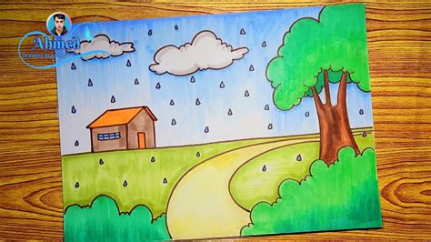 رسم عن فصل الشتاء رسم يوم ممطر Youtube