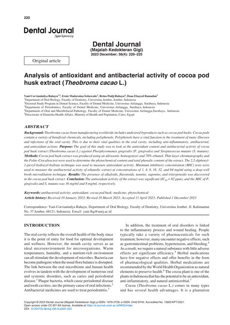 Pdf Analysis Of Antioxidant And Antibacterial Activity Of Cocoa Pod Husk Extract Theobroma