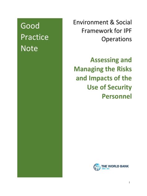 Environment And Social Framework Esf Good Practice Note On Security