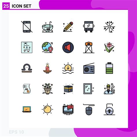 25 Universal Filled Line Flat Color Signs Symbols Of Travel Buss Punch Bus School Editable