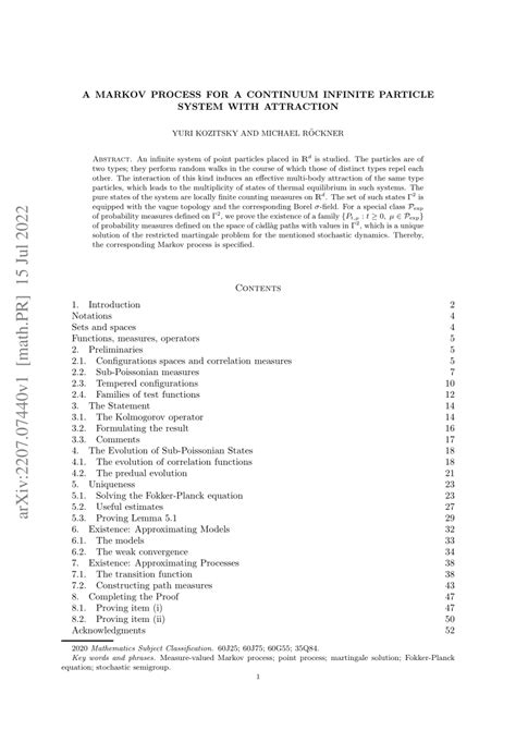 Pdf A Markov Process For A Continuum Infinite Particle System With Attraction