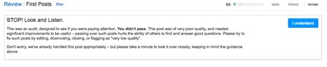 failed review audit on answer where question itself should have been