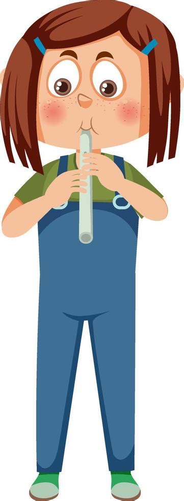 Cute Girl Playing Flute 12252414 Vector Art At Vecteezy