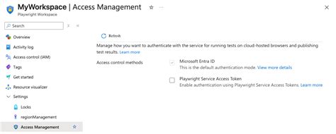 ワークスペースのアクセス トークンを管理する playwright workspaces microsoft learn
