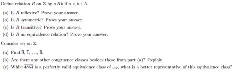 solved define relation r on z by arb if a