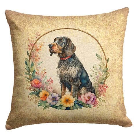 German Wirehair Pointer Throw Cushion Vintage Flowers