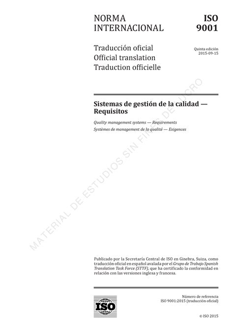 Norma ISO 9001 2015 Oficial ISO 2015 Sistemas de gestión de la