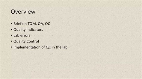 Overview Of Quality Control And Its Implementation In The Laboratorypptx Healthcare Industry