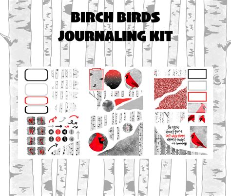 Birch Birds Journaling Sticker Kit Digital Download Erin Floto Designs