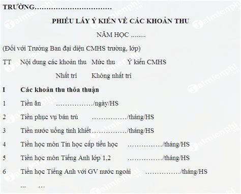 Mẫu phiếu lấy ý kiến phụ huynh học sinh năm 2023 phiếu khảo sát ý kiế