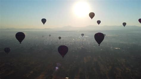 Sunrise On Hot Air Balloon Over The Teotihuacan Pyramids Stock Video