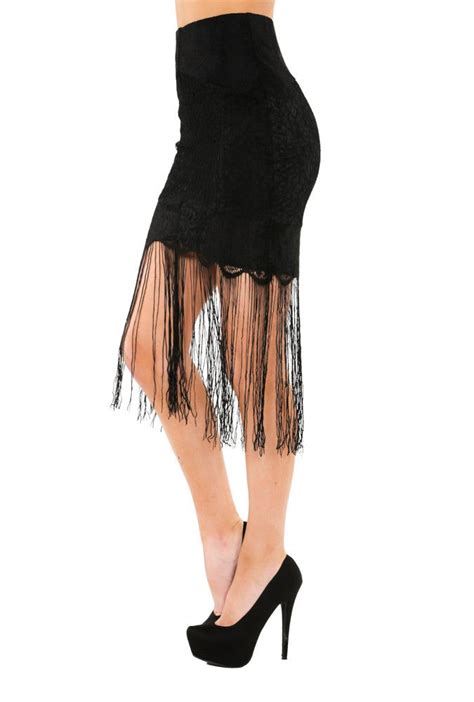 Naughty Grl Lace Mini Skirt With Fringe Black Naughtygrl